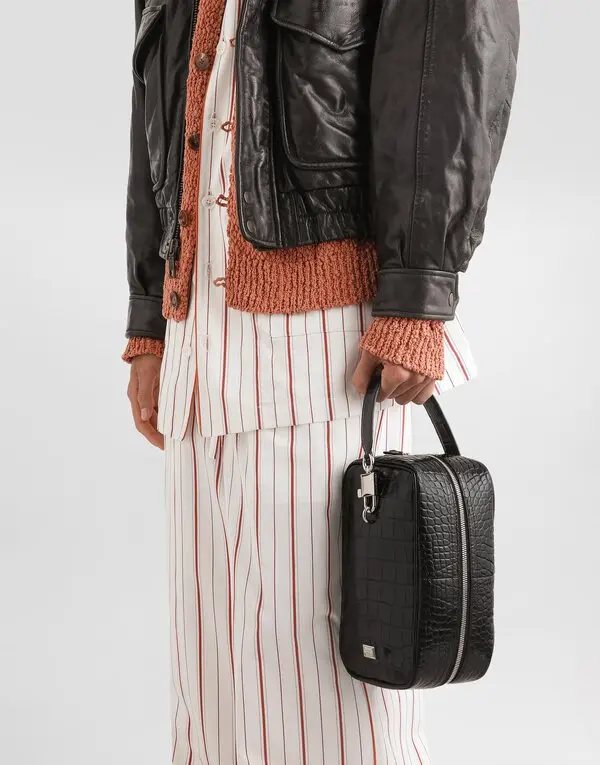 Dolce & Gabbana Lock Polished Alligator Handbag - Black