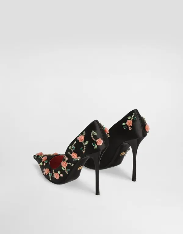 Dolce & Gabbana Satin Pumps With Floral Embellishments - Multicolor