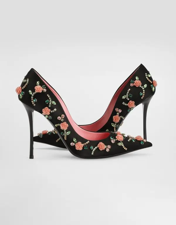 Dolce & Gabbana Satin Pumps With Floral Embellishments - Multicolor