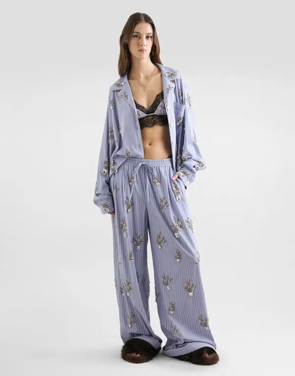 Dolce & Gabbana Floral Embroidered Poplin Trousers - Multicolor