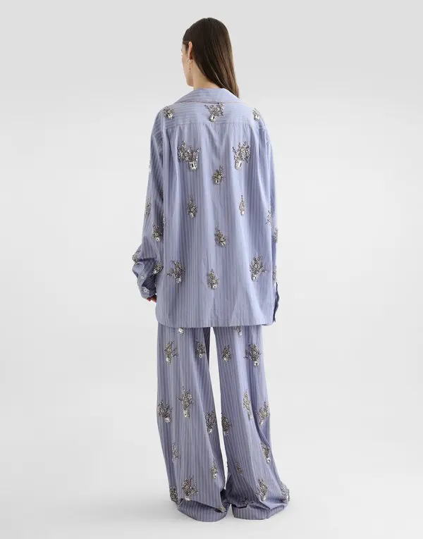 Dolce & Gabbana Floral Embroidered Poplin Trousers - Multicolor