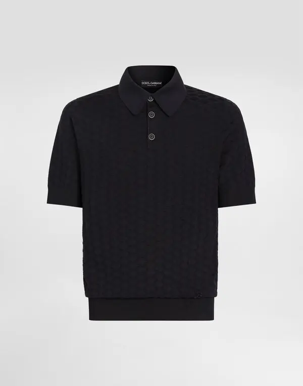 Dolce & Gabbana Micro-dot Stitch Silk Polo Shirt - Blue
