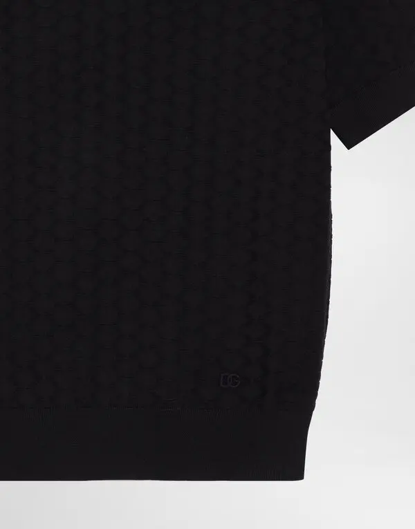 Dolce & Gabbana Micro-dot Stitch Silk Polo Shirt - Blue