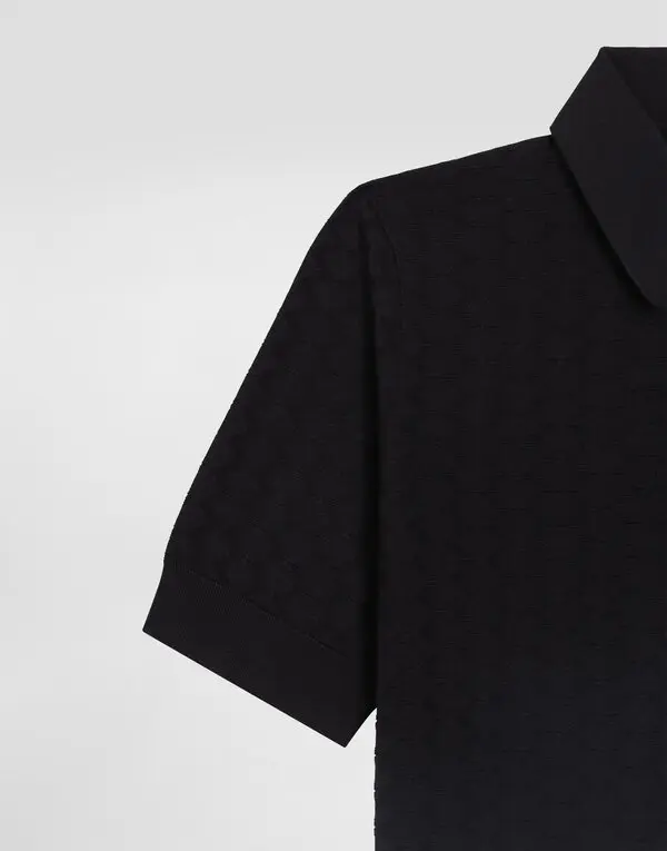 Dolce & Gabbana Micro-dot Stitch Silk Polo Shirt - Blue