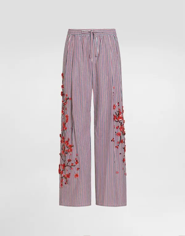Dolce & Gabbana Cotton Vanity Trousers With Embroidery And Piping
