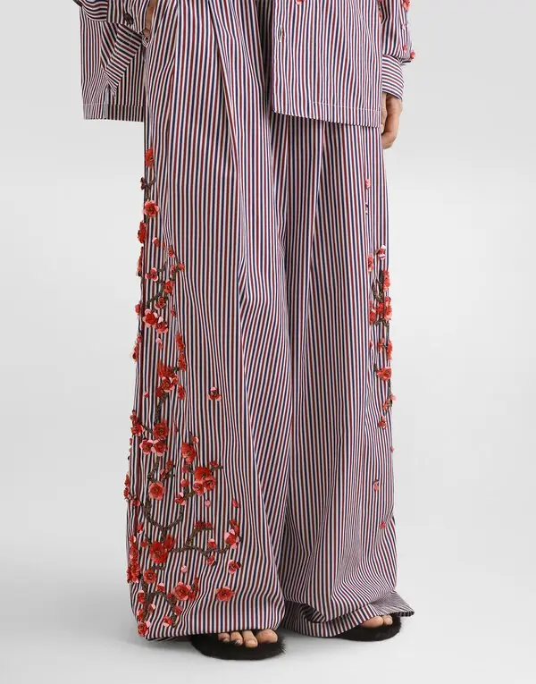 Dolce & Gabbana Cotton Vanity Trousers With Embroidery And Piping