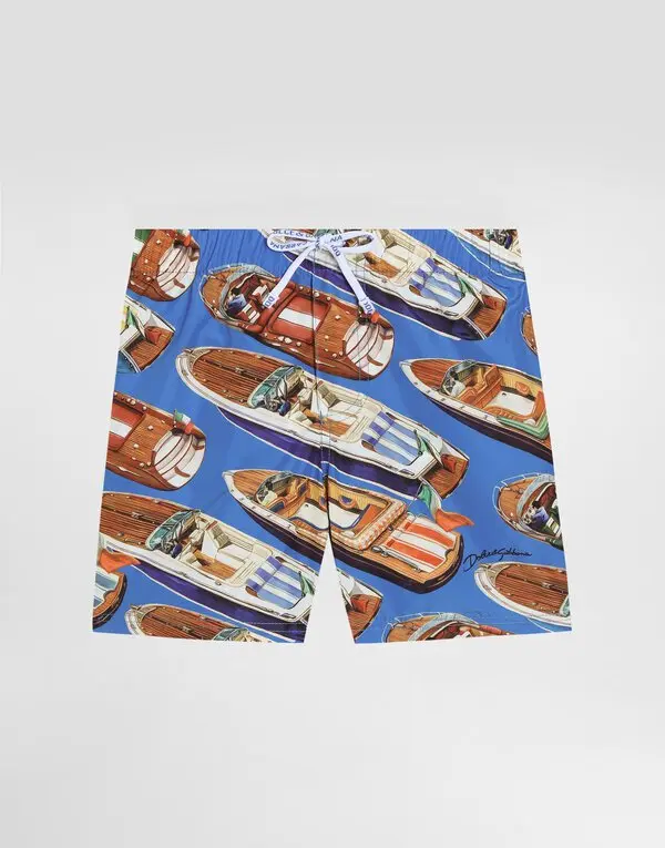 Dolce & Gabbana Stripes And Motorboat-print Medium Swim Shorts