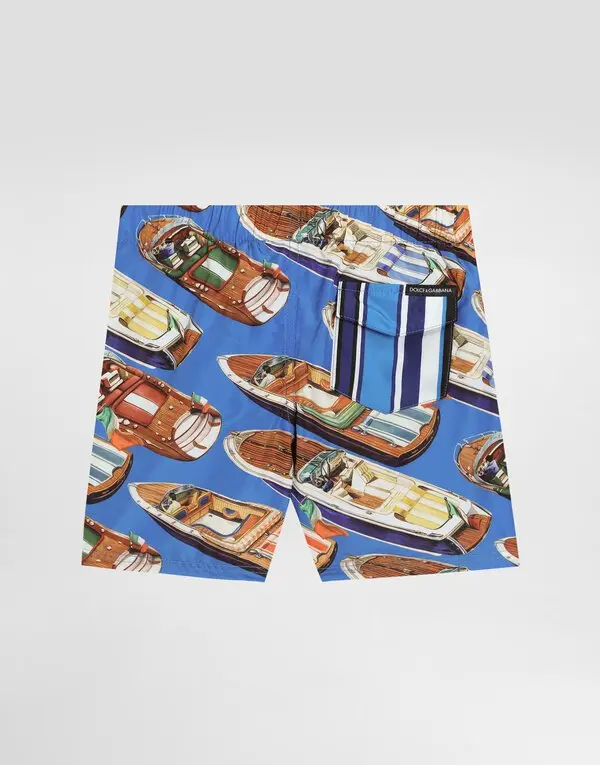 Dolce & Gabbana Stripes And Motorboat-print Medium Swim Shorts