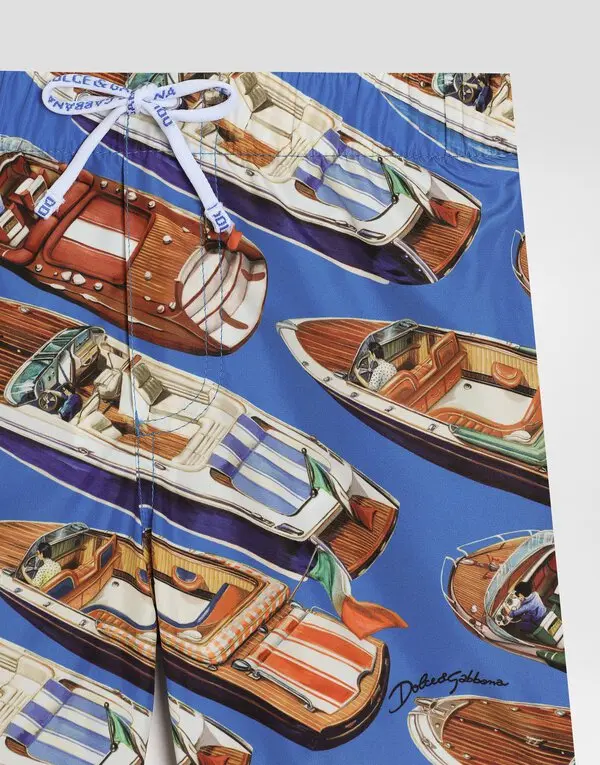 Dolce & Gabbana Stripes And Motorboat-print Medium Swim Shorts