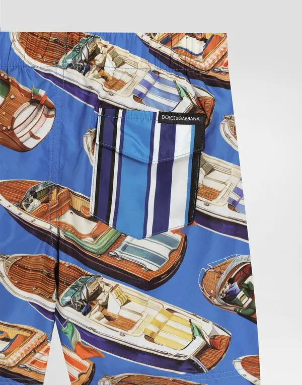 Dolce & Gabbana Stripes And Motorboat-print Medium Swim Shorts