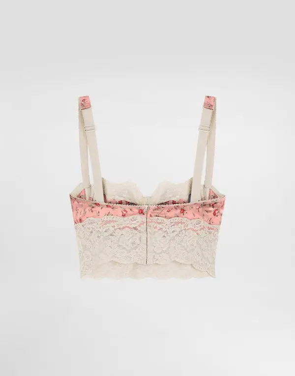 Dolce & Gabbana Small Rose-print Satin And Lace Balconette - Multicolor