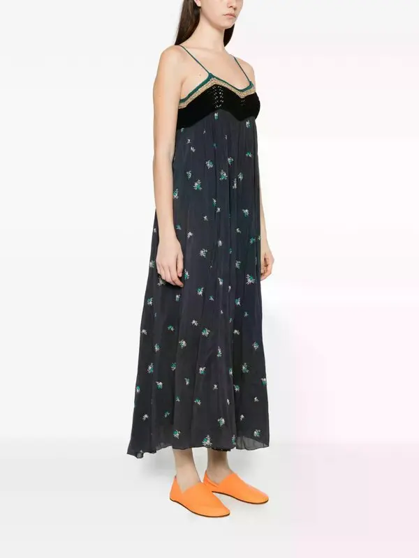 FORTE_FORTE Floral Crochet Trim Dress - Black