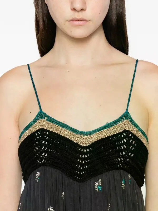 FORTE_FORTE Floral Crochet Trim Dress - Black