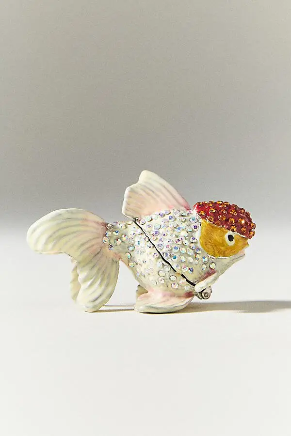 Anthropologie Jeweled Gold Fish Limoge - White/orange