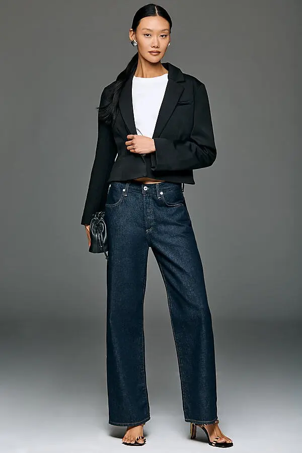 Maeve Crop Knit Blazer Jacket - Black