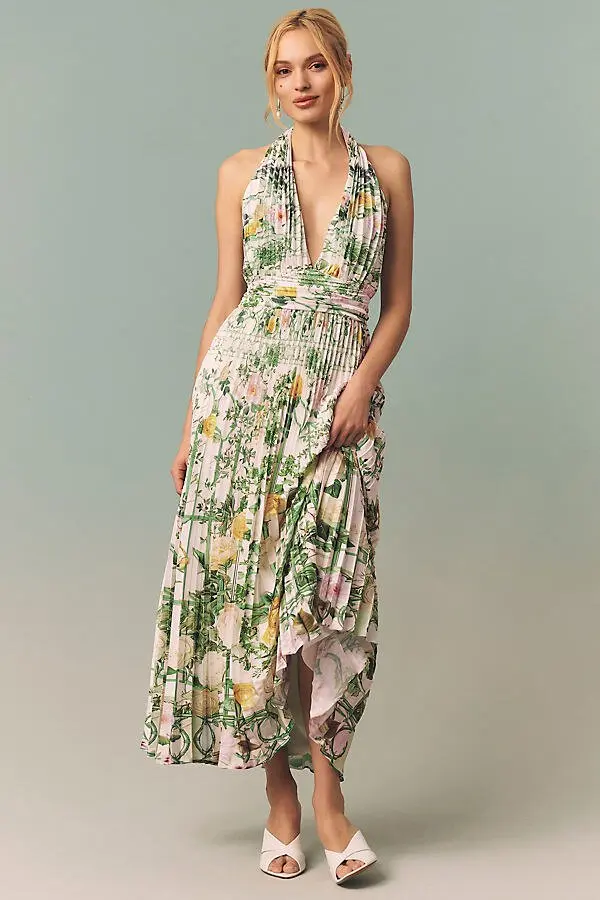 Bhldn Printed Halter Maxi Dress - Yellow Pattern