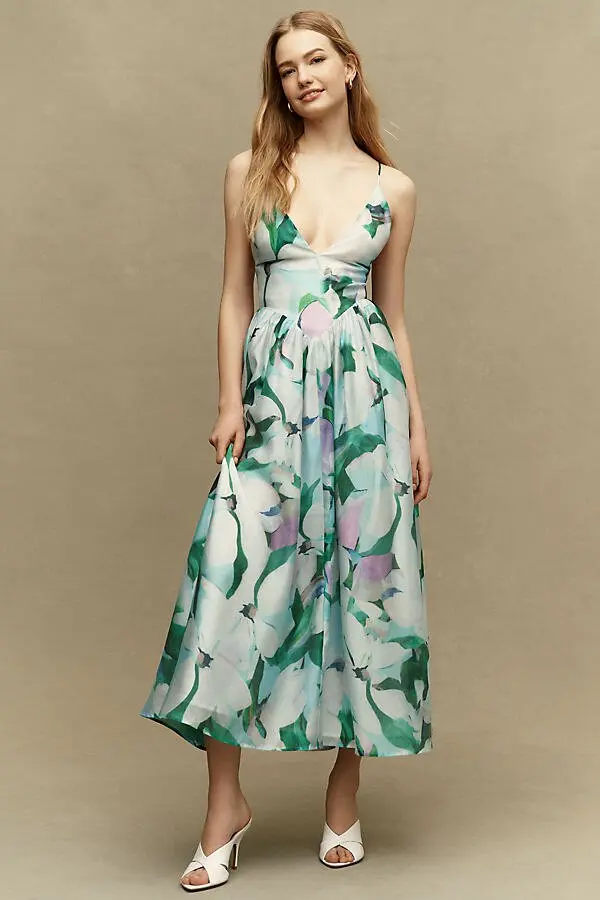 Bardot Arletha Halter Maxi Dress - Green Pattern