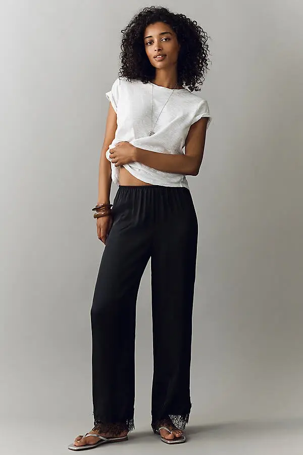 LYREBIRD Heirloom Lace Wide-leg Pants - Black Onyx