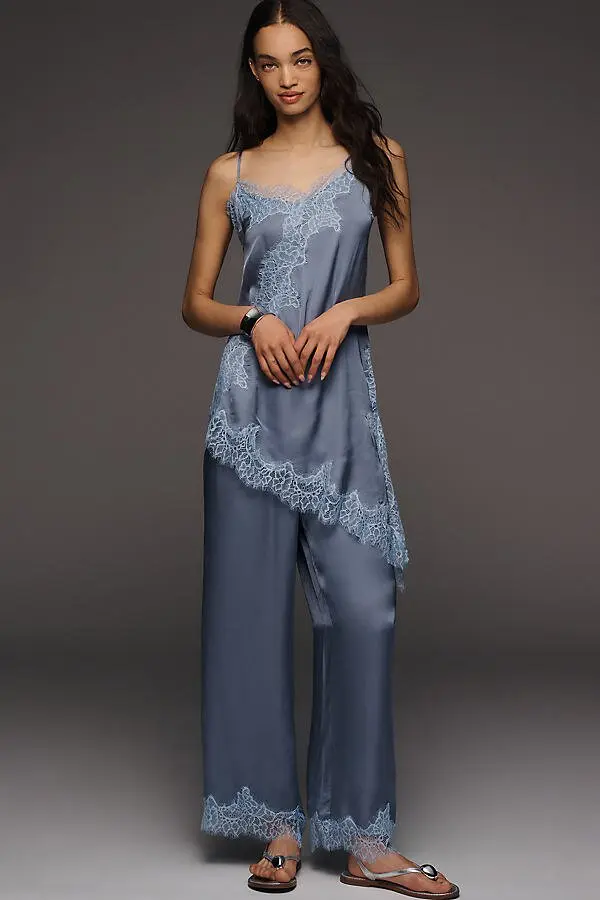 LYREBIRD Heirloom Lace Wide-leg Pants - Blue/grey