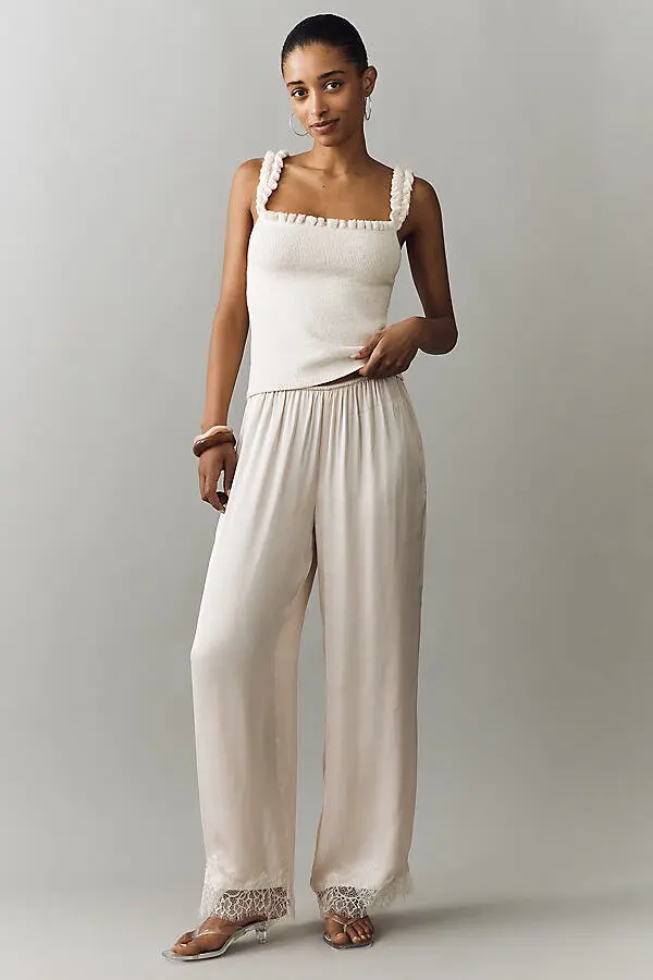 LYREBIRD Heirloom Lace Wide-leg Pants - Chai