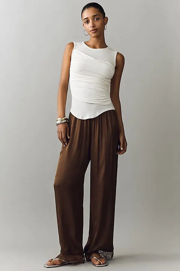 LYREBIRD Heirloom Lace Wide-leg Pants - Chocolate
