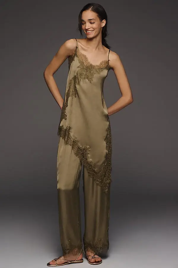 LYREBIRD Heirloom Lace Wide-leg Pants - Olive