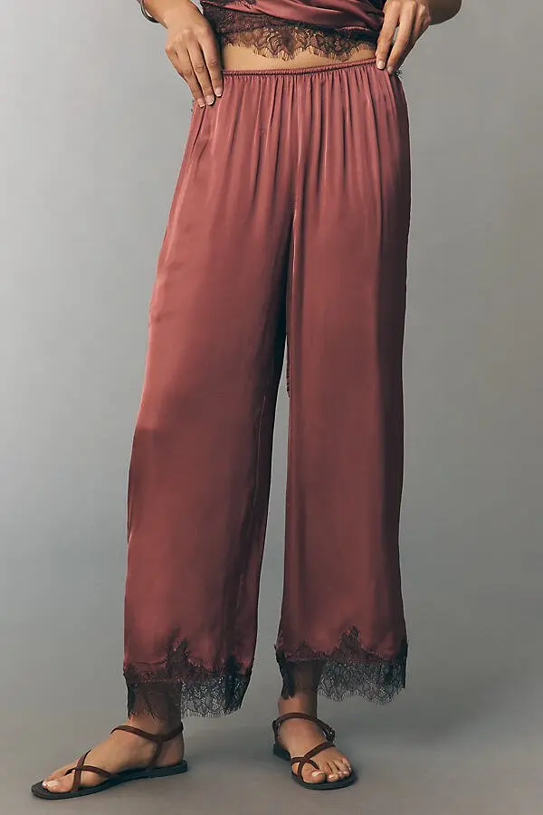 LYREBIRD Heirloom Lace Wide-leg Pants - Rouge