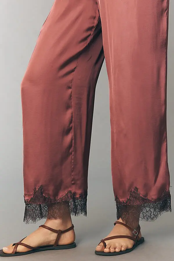 LYREBIRD Heirloom Lace Wide-leg Pants - Rouge