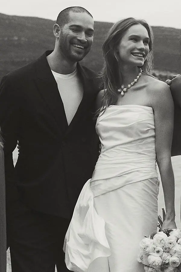 Watters Monroe Strapless Ruffled Column Wedding Gown