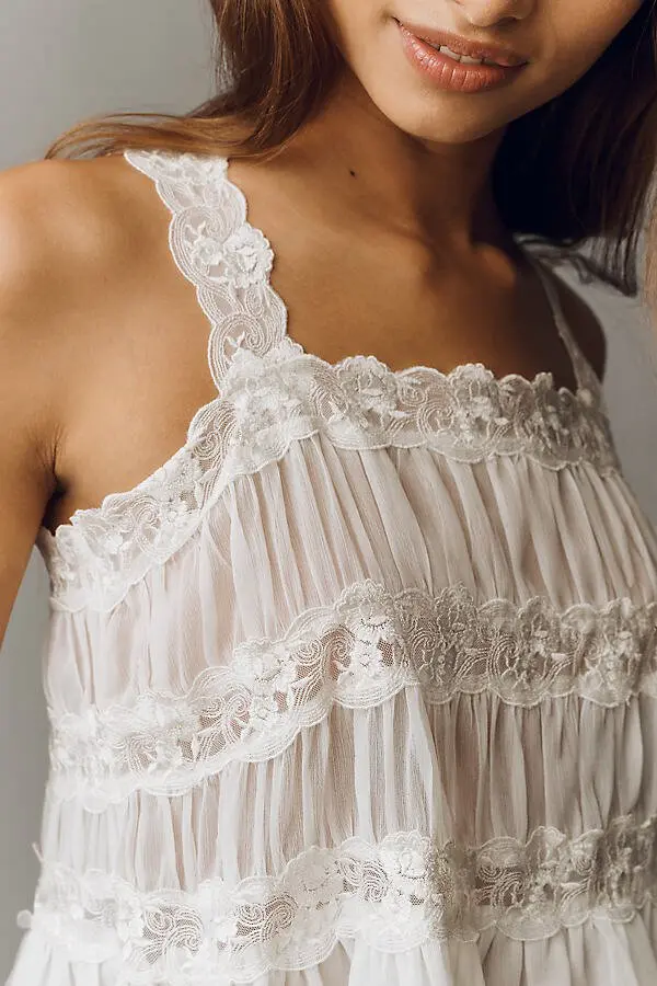 Anthropologie Shirred Lace Tank Top - Ivory