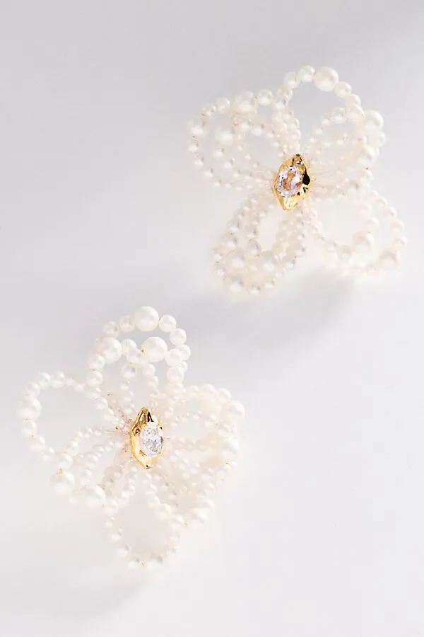 Anthropologie Chunky Floral Earrings - Pearl