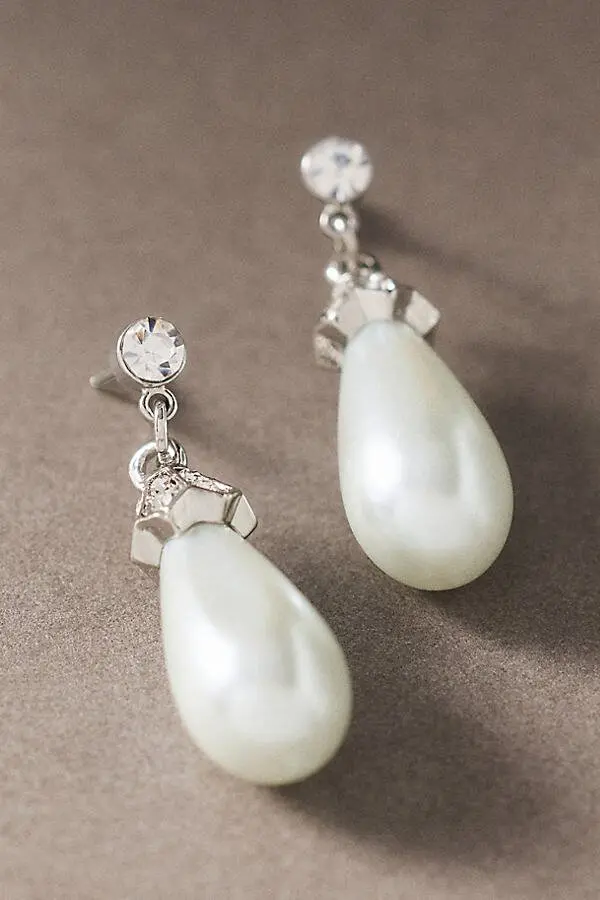 Anthropologie Vintage Pearl Drop Earrings - Silver