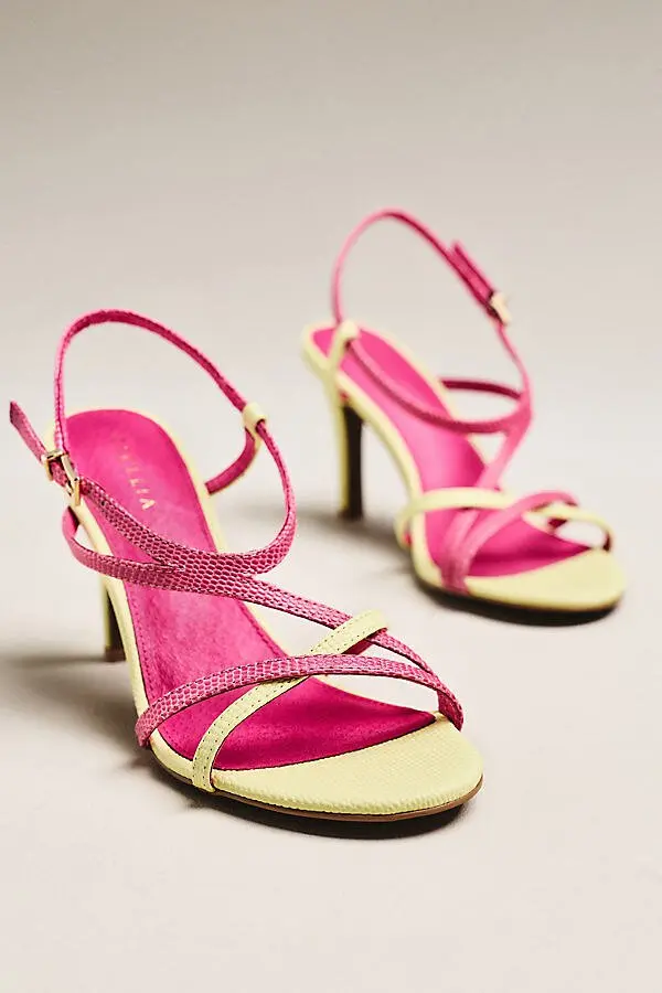 CECILIA NEW YORK King Strappy Heeled Sandals - Fuschia/soft Yellow