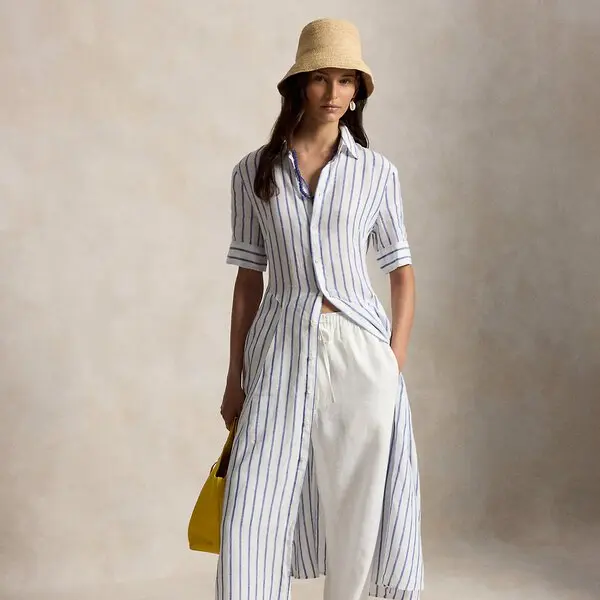 Ralph Lauren Striped Linen Shirtdress - Navy/white