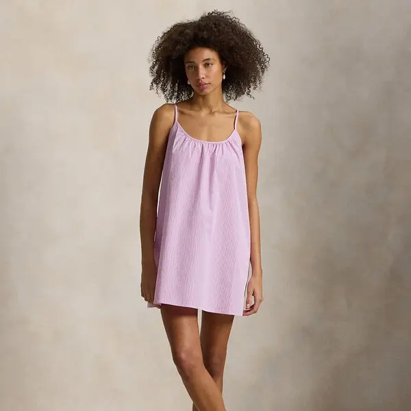 Ralph Lauren Striped Cotton Cami Sleep Dress - White Cloud X Violet Mead