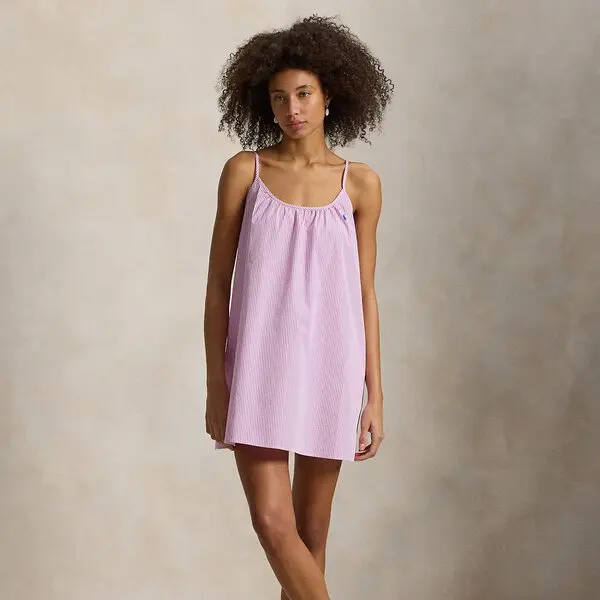 Ralph Lauren Striped Cotton Cami Sleep Dress - White Cloud X Violet Mead