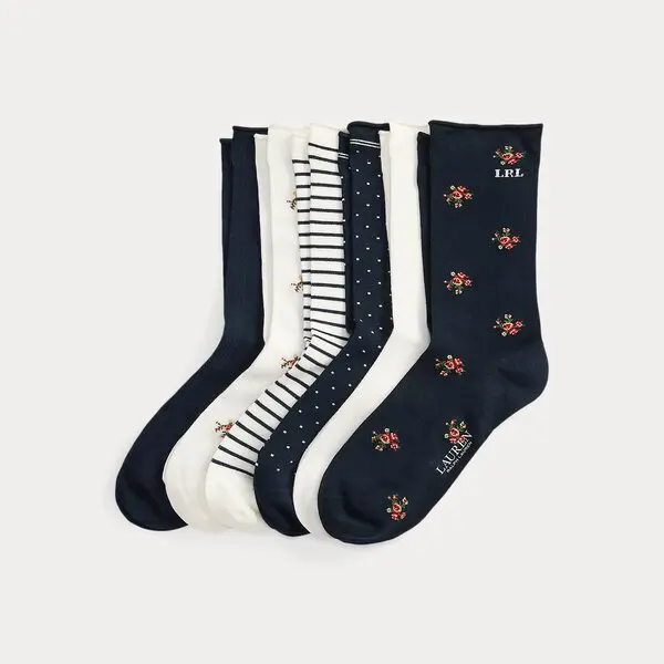Ralph Lauren Roll-top Sock 6-pack - Ivory/navy
