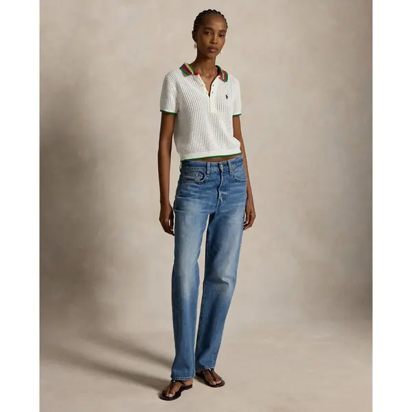 Ralph Lauren Striped-collar Pointelle Polo Shirt