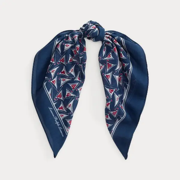 Ralph Lauren Sailboat-print Cotton-silk Square Scarf - Navy