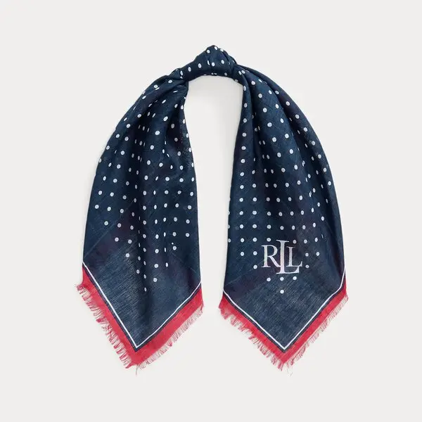 Ralph Lauren Polka-dot Linen-cotton Square Scarf - Navy