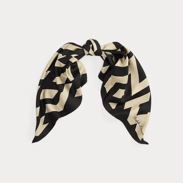 Ralph Lauren Art Deco-print Silk Twill Square Scarf - Black/sand
