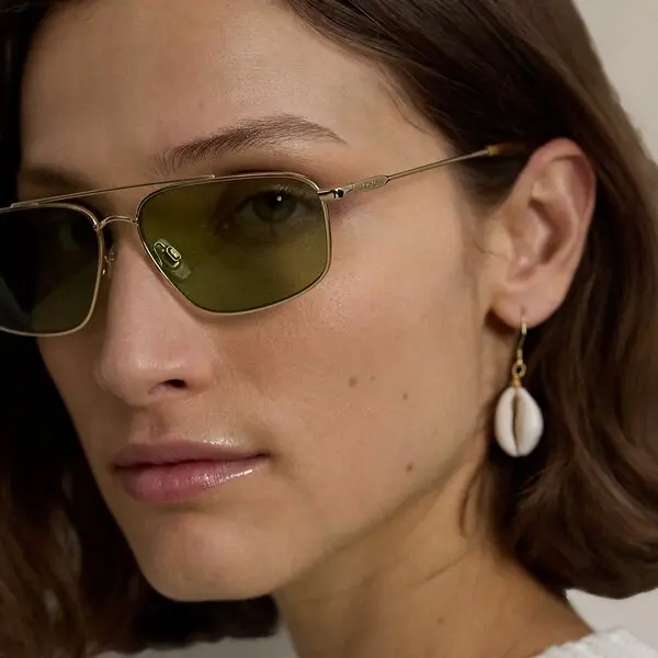 Ralph Lauren Polo Rectangle Aviator Sunglasses - Shiny Gold