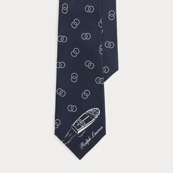 Ralph Lauren Printed Silk Neck Tie - Navy