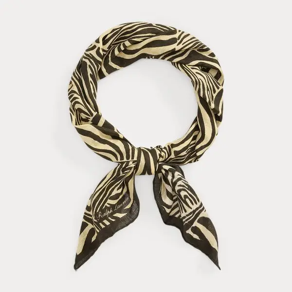 Ralph Lauren Zebra-print Linen Neckerchief - Black/cream