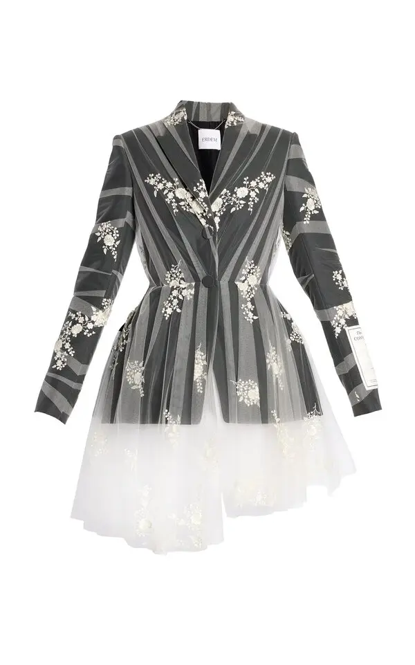 Erdem Embroidered Tulle Fitted Blazer - Ivory