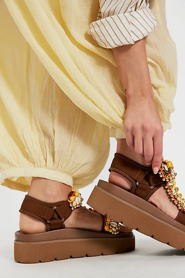 NAN-KU COUTURE Embellished Sport Sandals With Flatform Sole