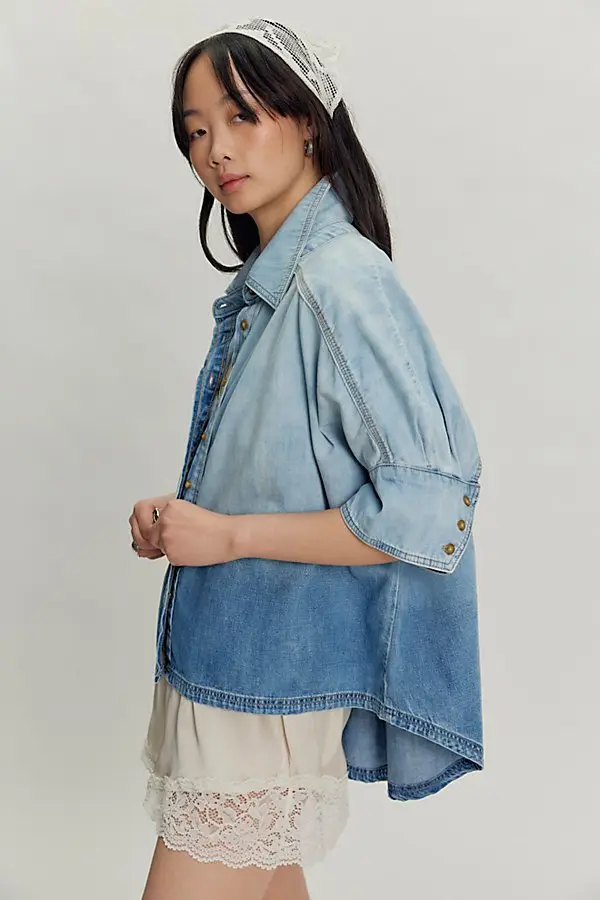Free People We The Free Seaside Denim Button-down Top - Medium Vintage Blue
