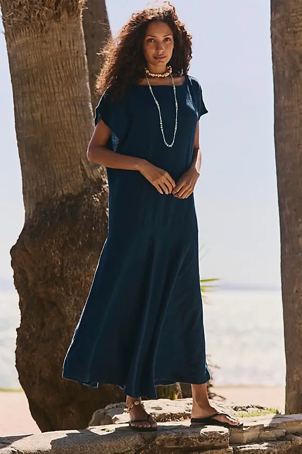 Free People Tierney Linen Maxi Dress - Poseidon