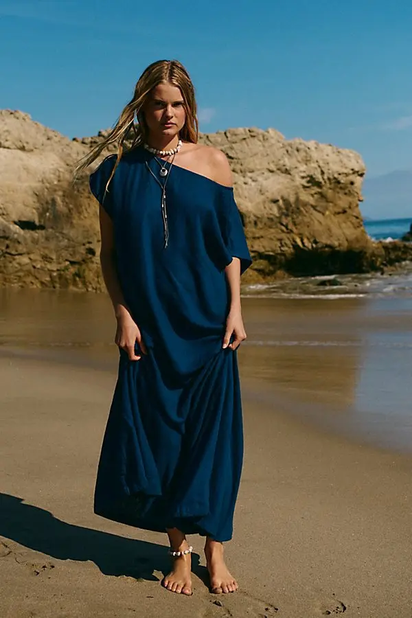 Free People Tierney Linen Maxi Dress - Poseidon