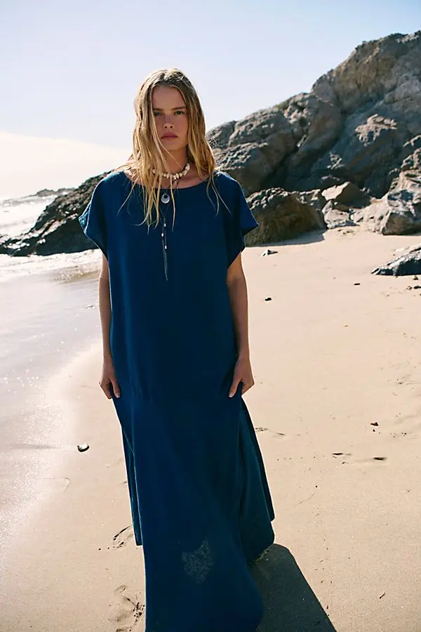 Free People Tierney Linen Maxi Dress - Poseidon